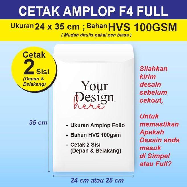 Jual Amplop HVS Folio 24x35cm 25x35cm | Amplop HVS F4 Custom Folio ...