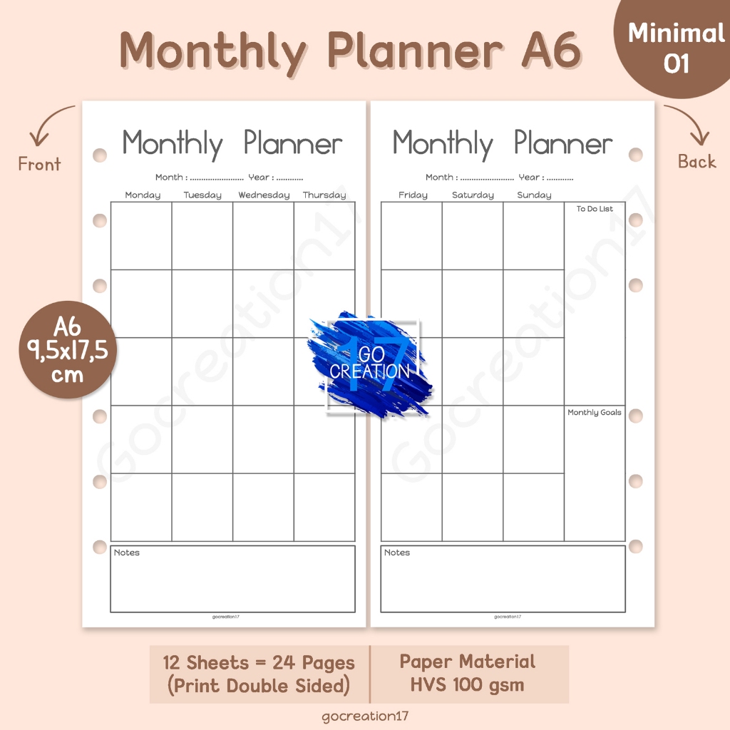 Jual Buku Planner Refill Kertas Isi Binder Monthly Plan Rencana Bulanan ...