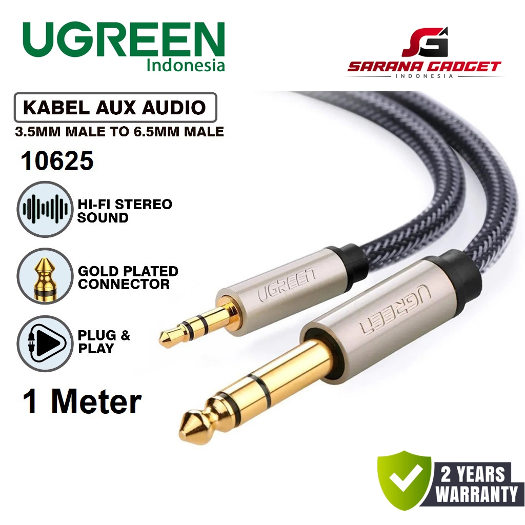 Jual UGREEN 10625 Kabel Jack Audio 3.5mm to 6.5mm 6.35mm Audio TRS 1M 1 Meter Stereo AUX TRS ...