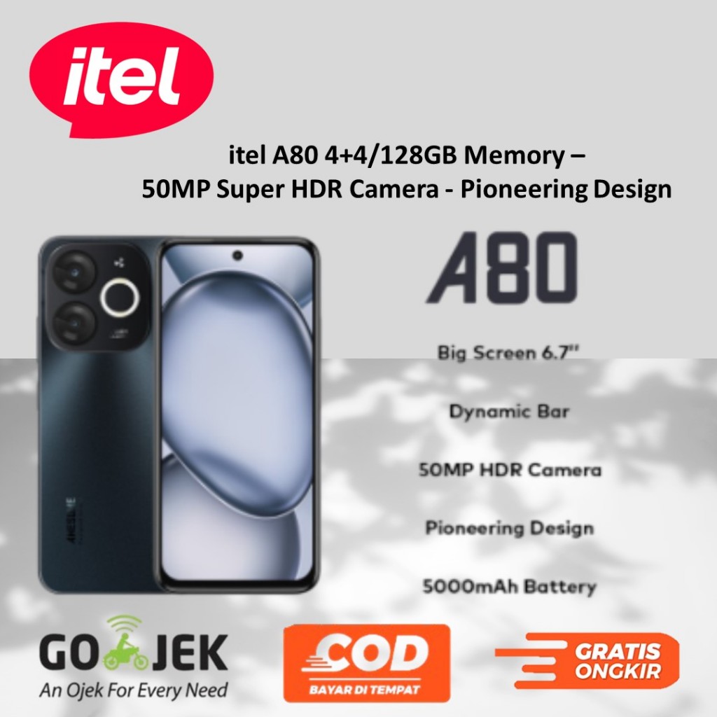 Jual itel A80 4+4/128GB Memory - 50MP Super HDR Camera - Pioneering Design - 6.7" Punch Hole ...