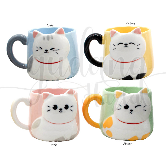 Jual Gelas Keramik Bentuk Kucing Gemoy Mug Gift Hampers Motif Cat Cute ...