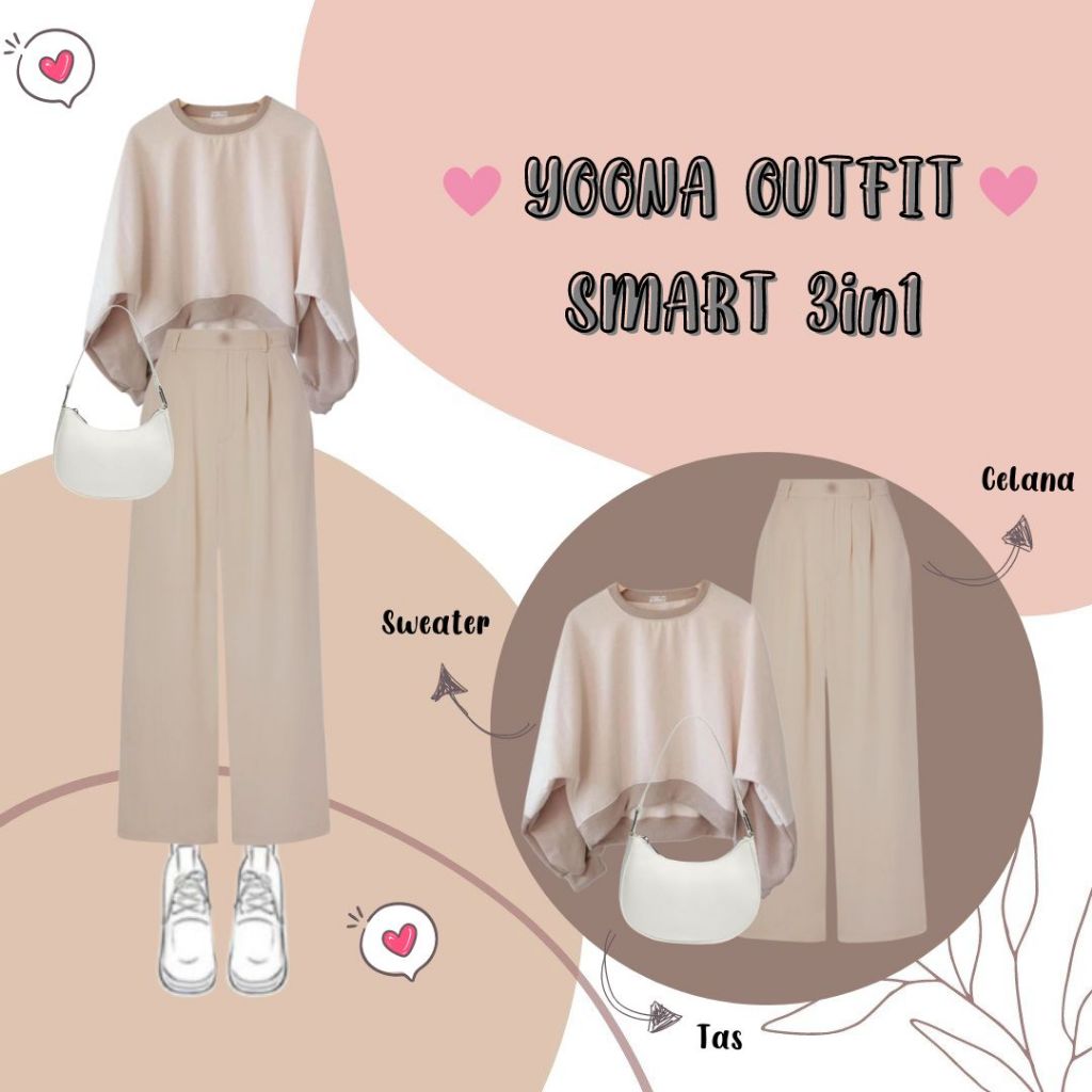 Jual 3in1 Yoona Set Kekinian ala Korea (Sweater Crop, Celana Knit, Tas Bahu) OOTD Oneset Wanita ...