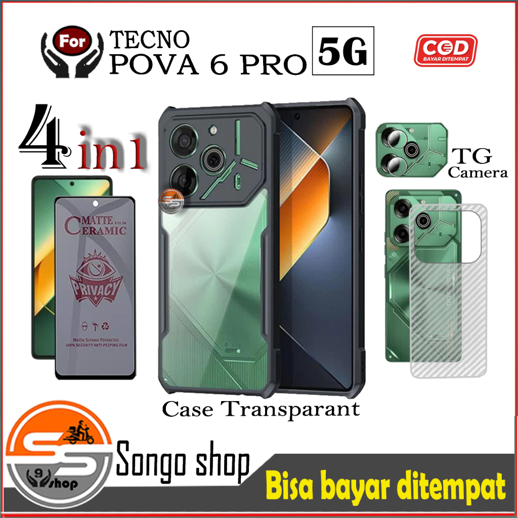 Jual PAKET 4in1 Case Fusion TECNO POVA 6 PRO 5G Softcase Shockproof Transparan Casing Antigores ...