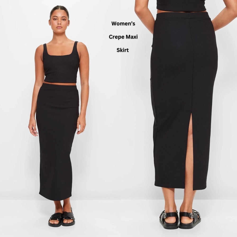 Jual Rok Maxi Wanita Crepe Stretch Highrise (LLV01 CREPE BLACK SKIRT ...