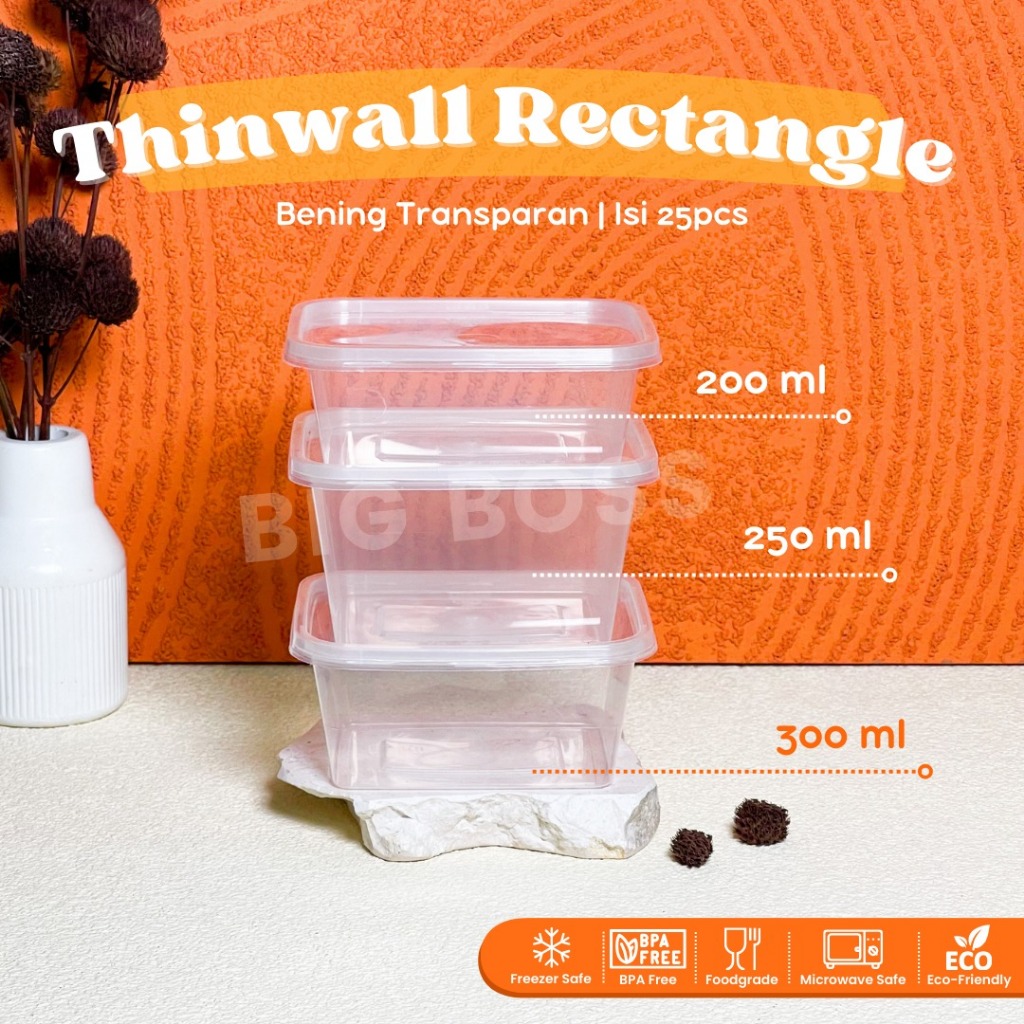 Jual [25PCS] Thinwall Rectangle 200ml 250ml 300ml / Kotak Makan Plastik Food Container | Shopee ...
