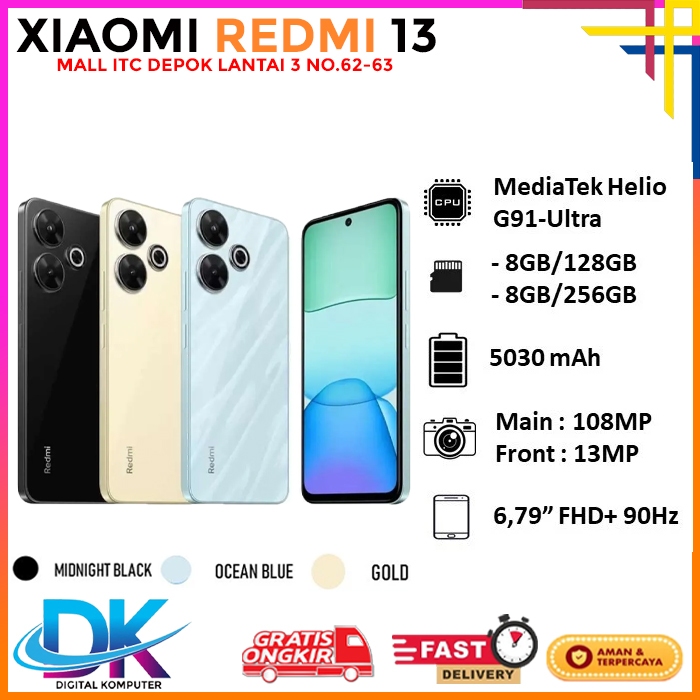 Jual XIAOMI REDMI 13 (8GB 128GB|8GB 256GB) GARANSI RESMI (BOX CHA+CAS ...