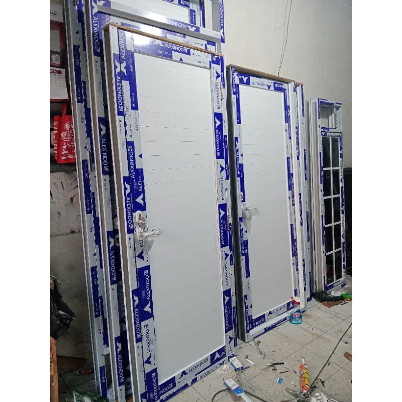 Jual pintu alumunium full panel kusen 3" warna putih komplit tinggal pasang UK T : 210 L: 80 ...