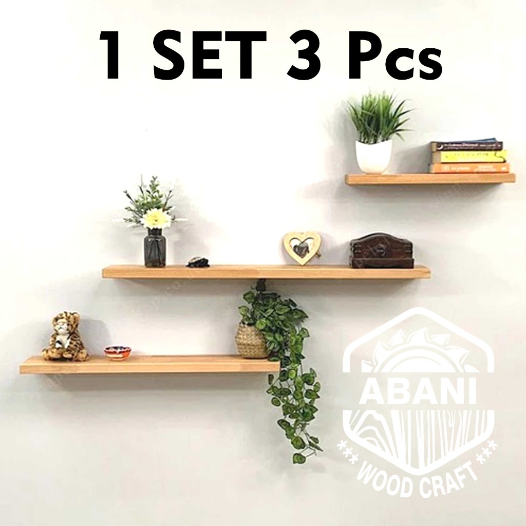 Jual Floating Shelf 1 Set 3 Pcs Rak Dinding Melayang Bahan Kayu Jati ...