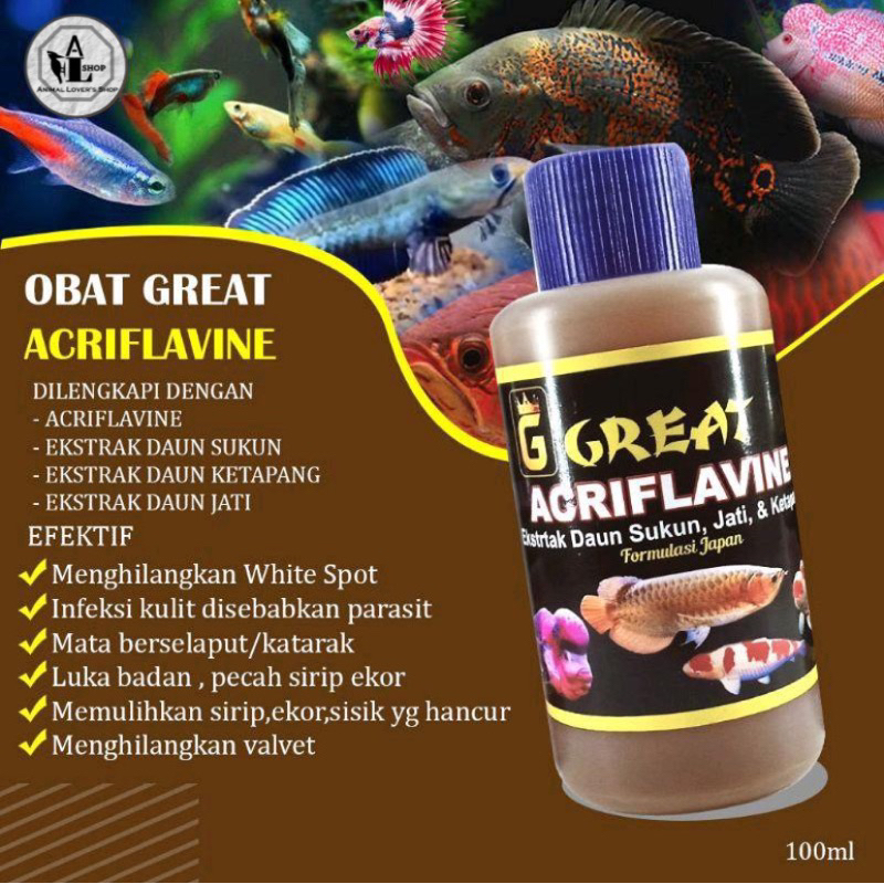 Jual Obat kuning Acrivlavine 100ml ikan cupang Guppy koi louhan arwana chana molly | Shopee ...