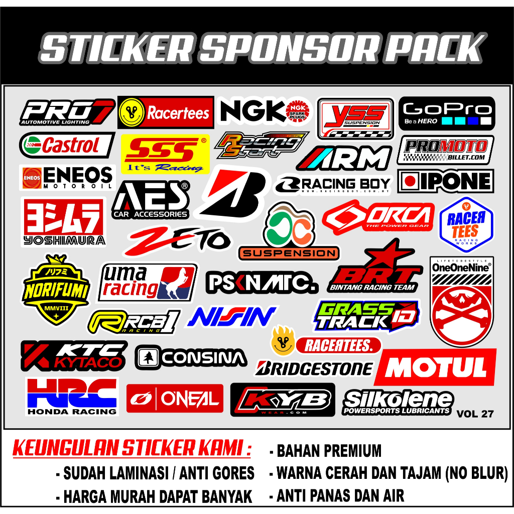 Jual Sticker Vinyl Racing pack Stiker Sponsor Motor Kecil-kecil ...