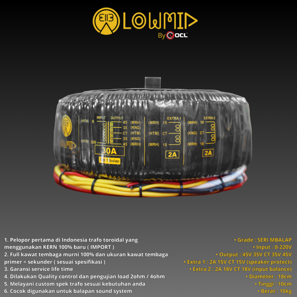 Jual Trafo Toroid Donat LOWMID 30A CT 45V 55V 65V 75V 90V Spek BALAP | Shopee Indonesia