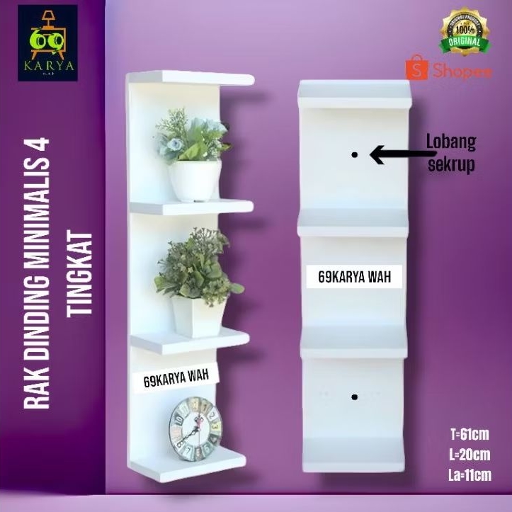 Jual RAK DINDING MINIMALIS 4 SUSUN WARNA PUTIH SERAT | Shopee Indonesia