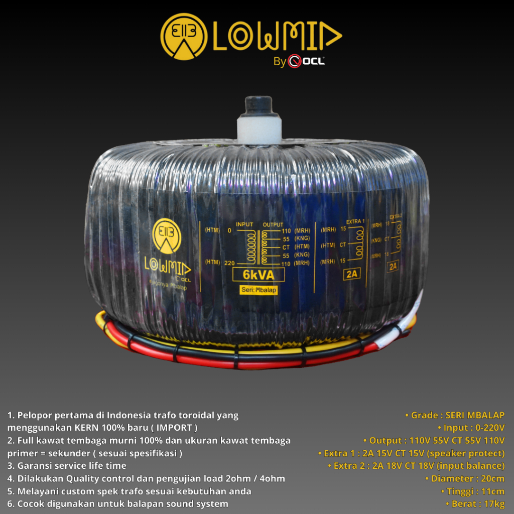 Jual Trafo Toroid Donat Merek LOWMID 6 kVA CT 100V s/d 150V Seri MBALAP ...