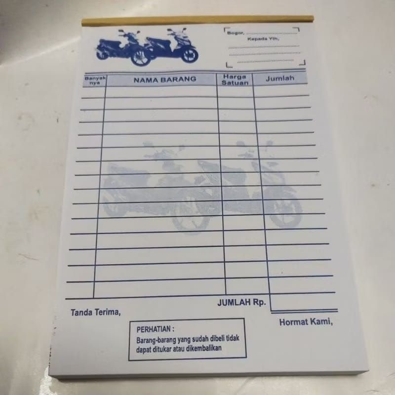 Jual NOTA BENGKEL 100lembar 15baris ukuran 10x16x1cm. Kertas tebal ...