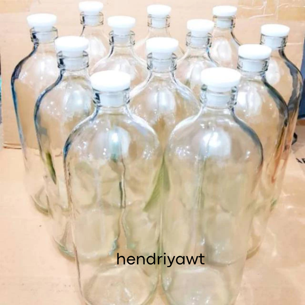 Jual Botol Kaca Beling 1 Liter + tutup plug baru cocok untuk botol jamu ...