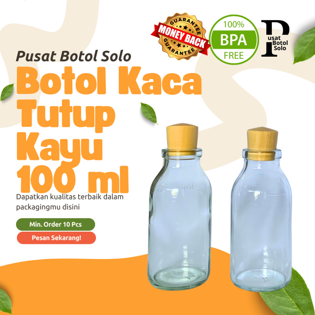Jual Botol Kaca 100ml tutup kayu gabus isi 10 pcs (1 box) wadah bumbu ...
