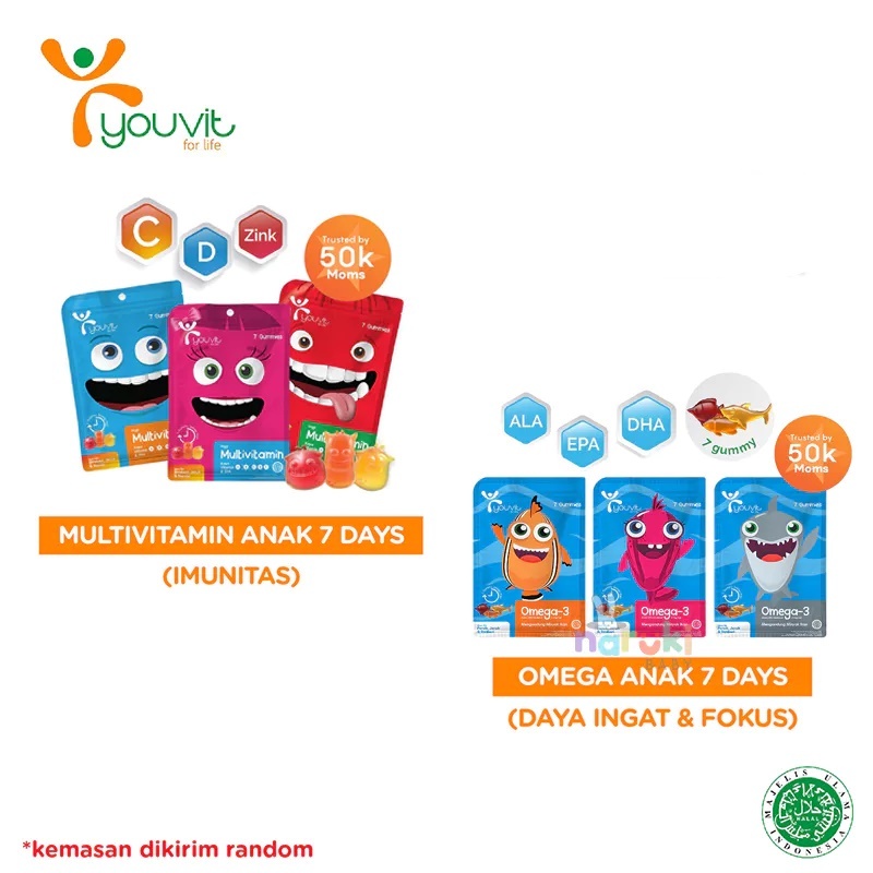 Jual YOUVIT Multivitamin Anak / Vitamin Omega 3 Anak isi 7 Gummies - Suplemen Anak-Anak untuk 7 ...