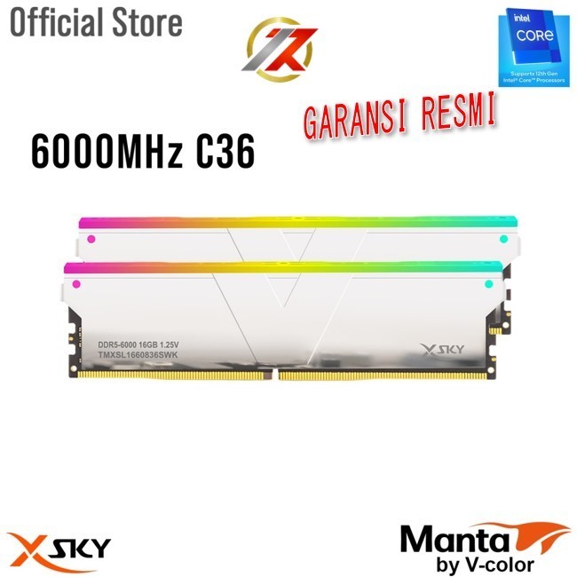 Jual V-COLOR Manta XSky DDR5 32GB (2x16GB) 6000MHz RGB U-DIMM SILVER | Shopee Indonesia
