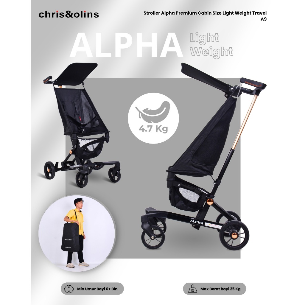 Jual ChrisOlins A9 Baby Stroller Alpha Premium Cabin Size Light Weight ...