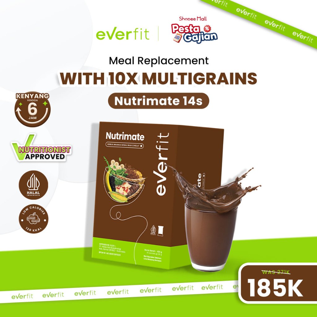 Jual Everfit Nutrimate Meal Replacement dengan Oat Isi 14 Sachet Rasa ...