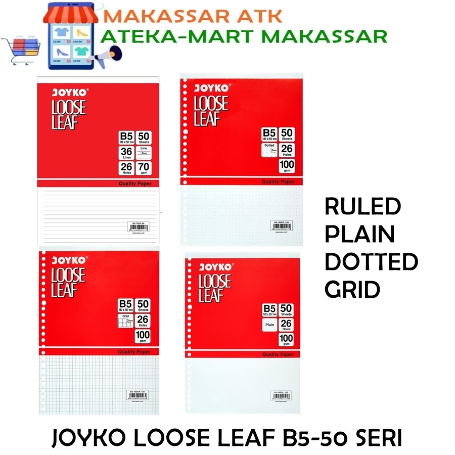 Jual JOYKO LOOSE LEAF B5 50 RULED PLAIN DOTTED GRID ISI BINDER | Shopee Indonesia