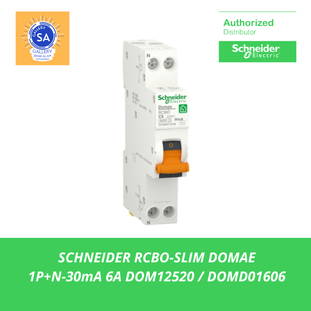 Jual SCHNEIDER RCBO-SLIM DOMAE 1P+N-30mA 6A DOM12520 / DOMD01606 ...