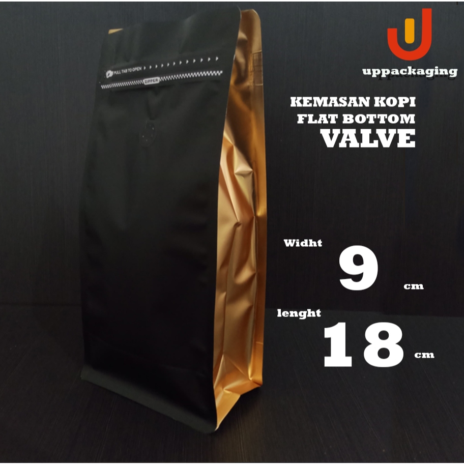 Jual Kemasan Kopi 125 gram Ziplock hitam Flat Bottom Packaging | Valve ...