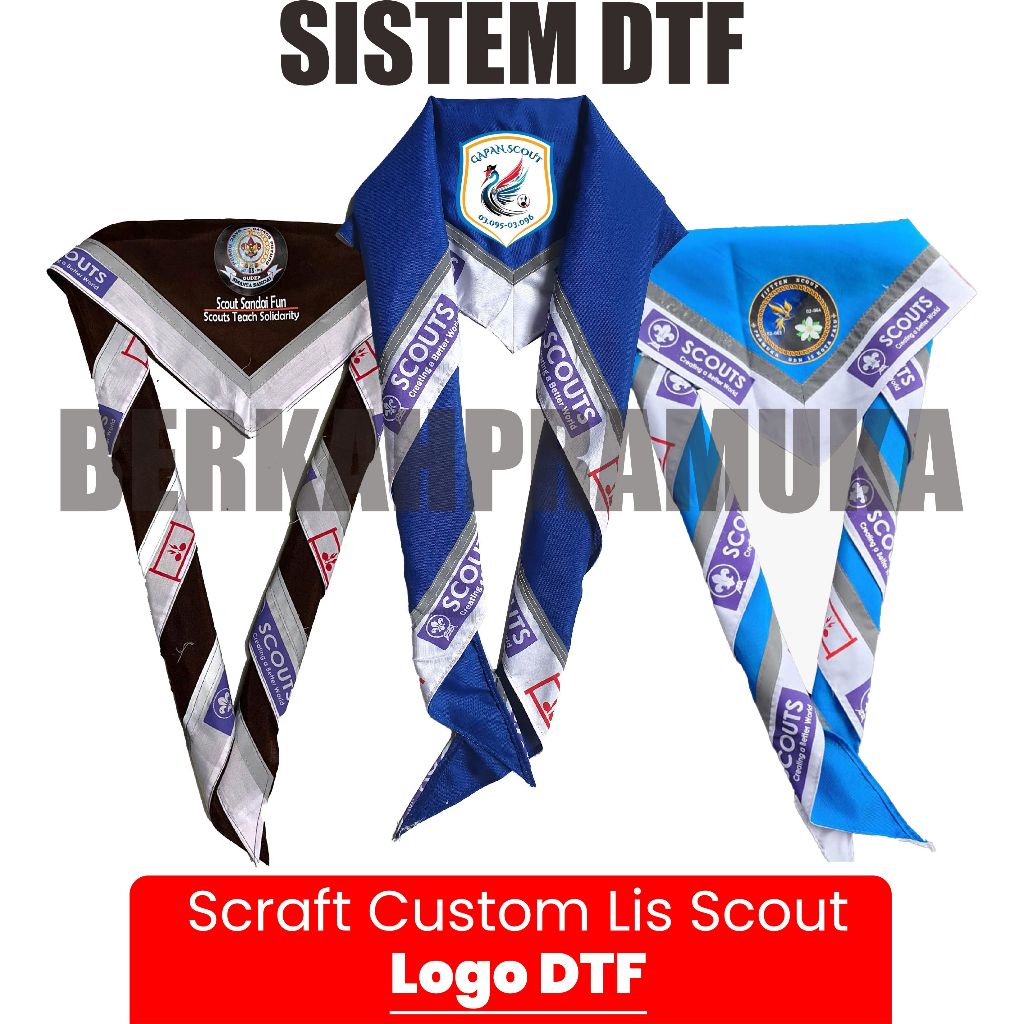 Jual Scarf Pramuka CUSTOM LOGO DTF Scraf Lis sablon Costum Logo Ambalan ...