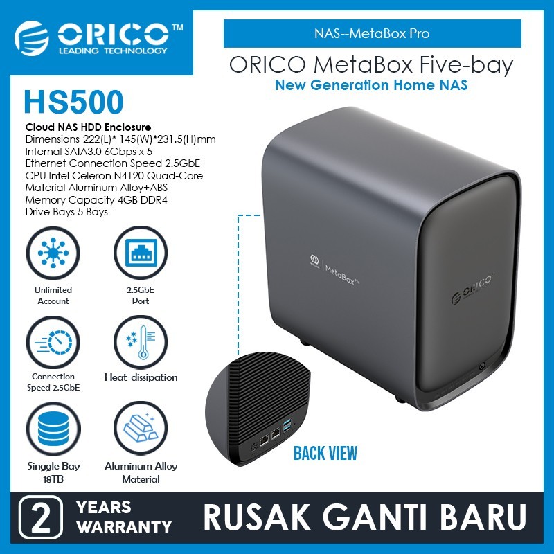 Jual ORICO MetaBox Five-bay home private cloud NAS HDD Enclosure - HS500 | Shopee Indonesia