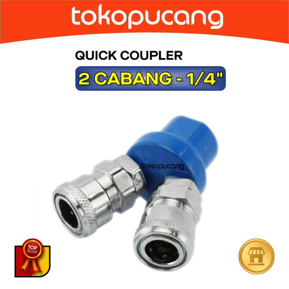 Jual Quick Coupler 2 Cabang 1/4 INCH Nepple Selang Mesin Kompresor 2 ...