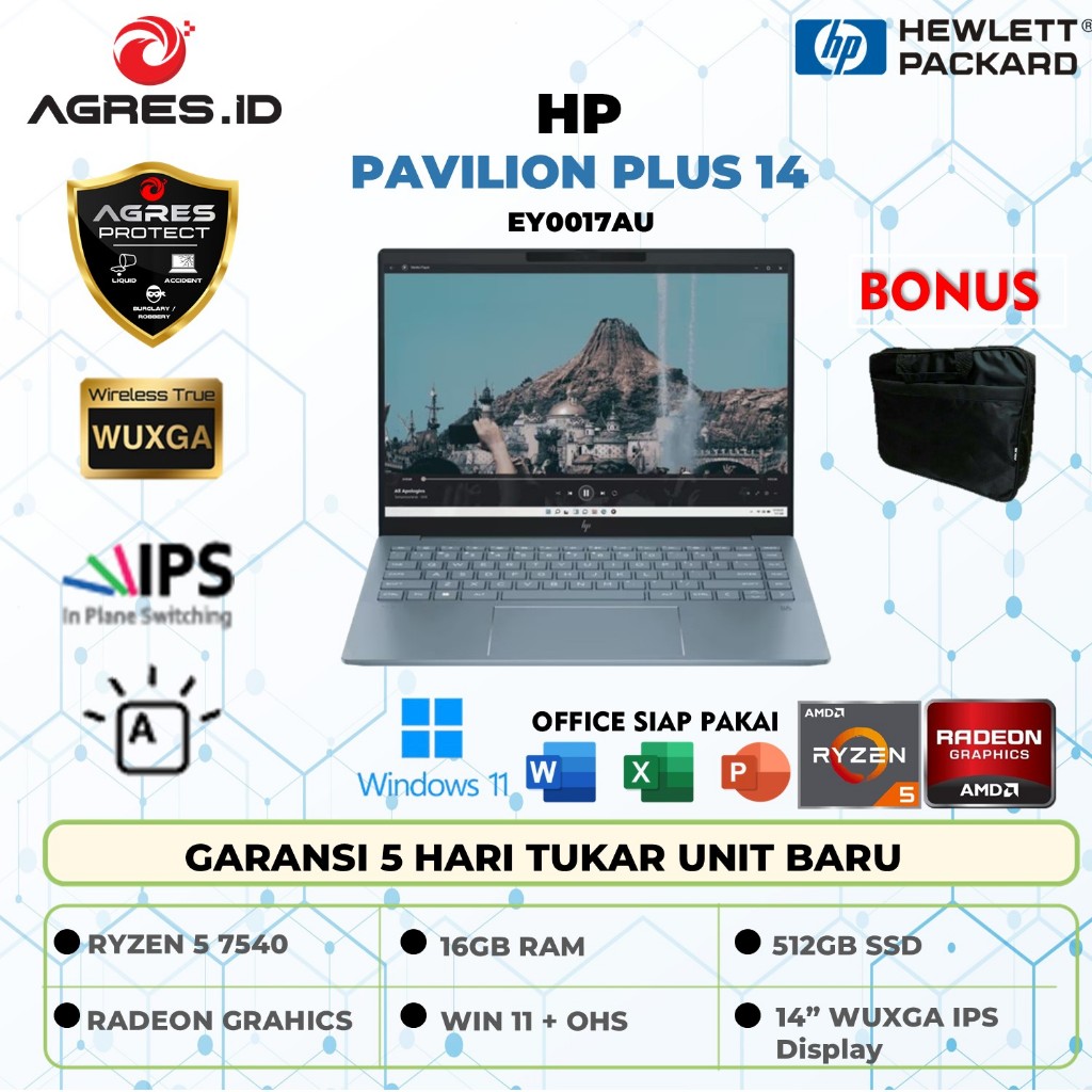 Jual Laptop Hp Pavilion Plus 14 Ryzen 5 7540 16GB 512GB W11+Ohs 14 ...