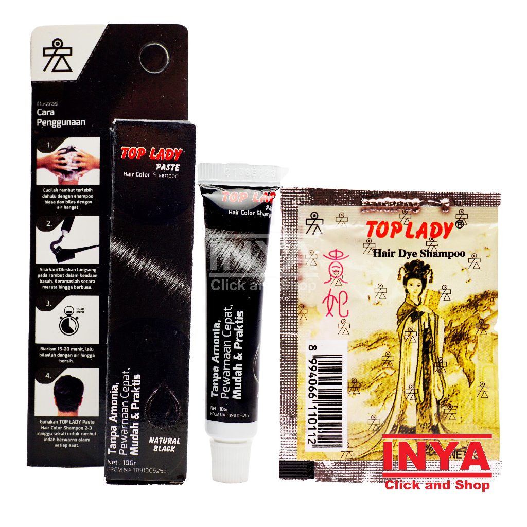 Jual Hair Dye Shampoo Top Lady Cream Tube Sachet dan Box | Shopee Indonesia