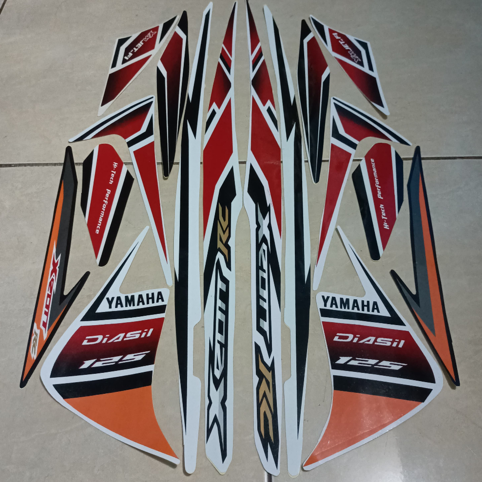 Jual stiker striping yamaha xeon rc 125 2013 putih oren lis body ...