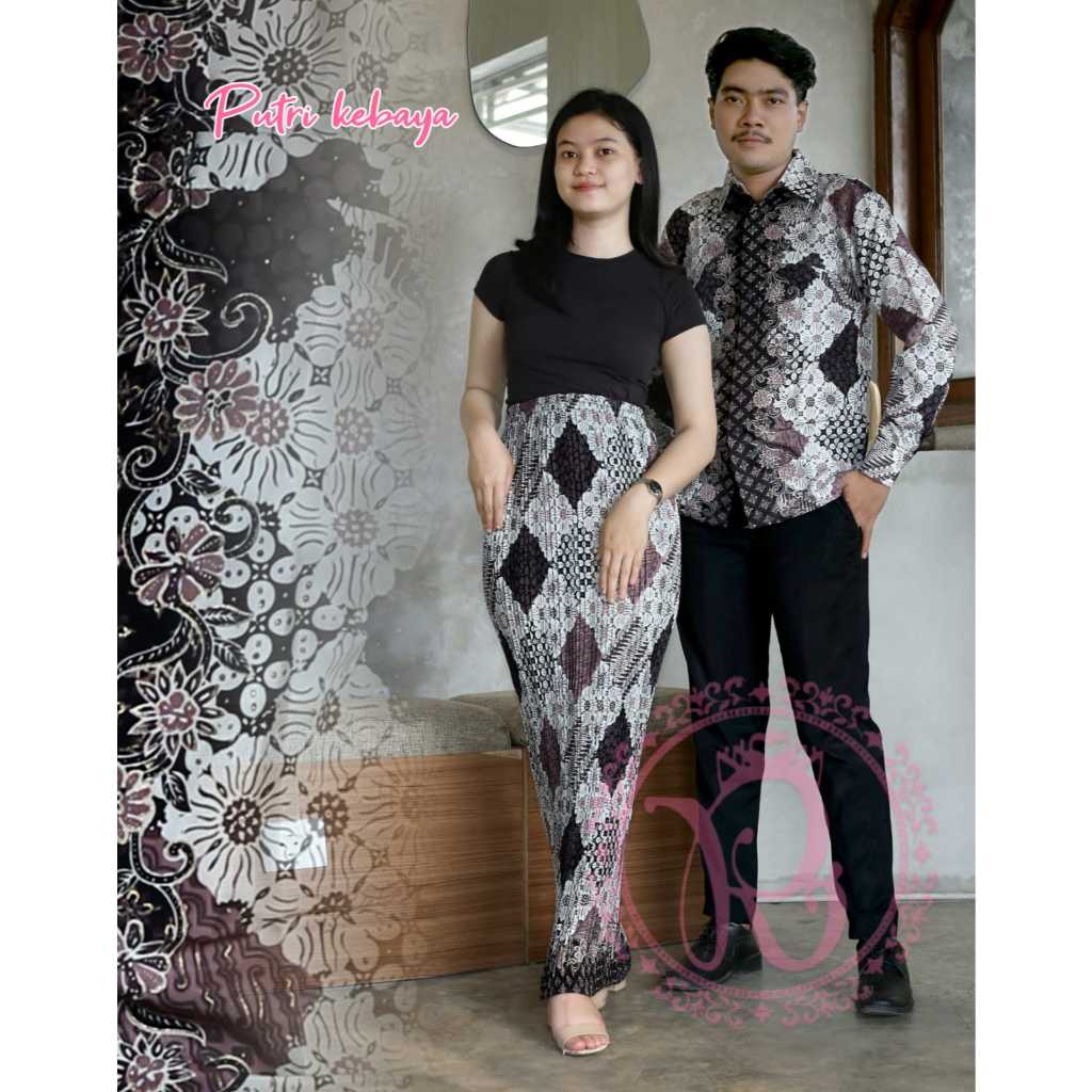 Jual Couple batik rok plisket & kemeja panjang | couple pasangan batik ...