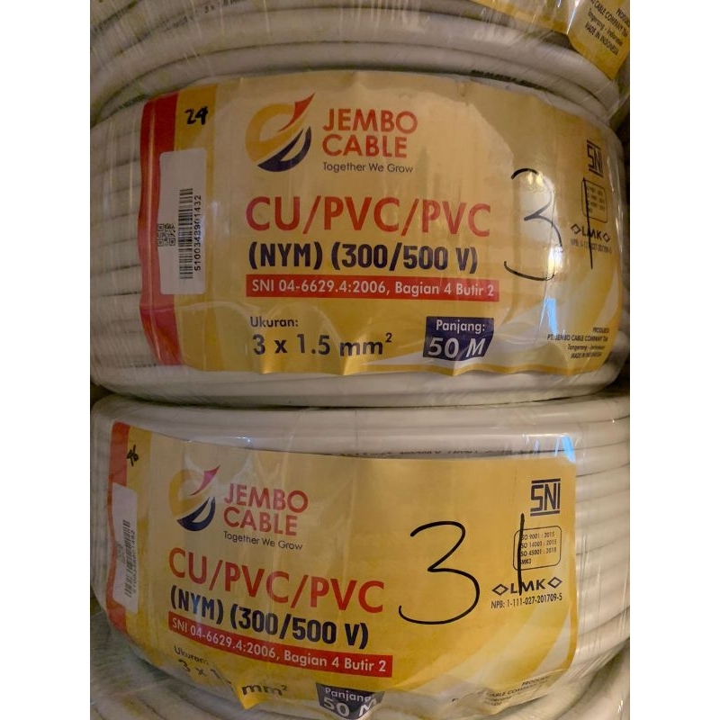 Jual jembo cable NYM 3X1.5 50 mtr kawat isi 3 tembaga murni | Shopee Indonesia