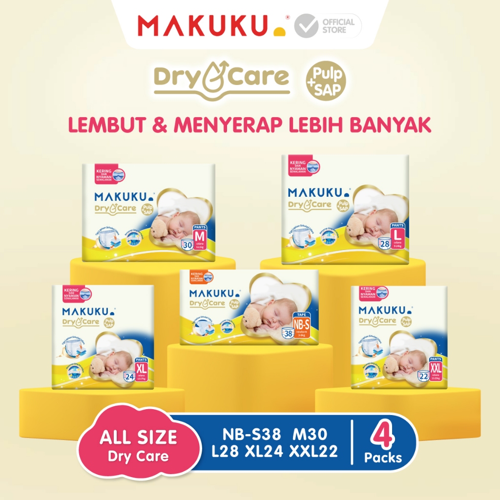 Jual [4 PACK] Makuku Diapers Dry Care Popok Bayi Celana/Perekat NB-S/M/L/XL/XXL | Shopee Indonesia