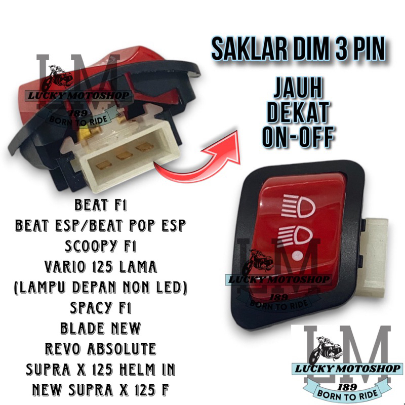 Jual PASS BEAM Saklar Lampu 3 titik Merah VIETNAM Tombol Dim Dimmer 3 ...