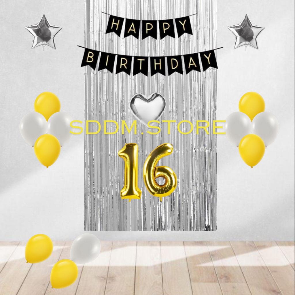 Jual PAKET DEKORASI ULANG TAHUN TIRAI SILVER LENGKAP BALON ANGKA Biru ...