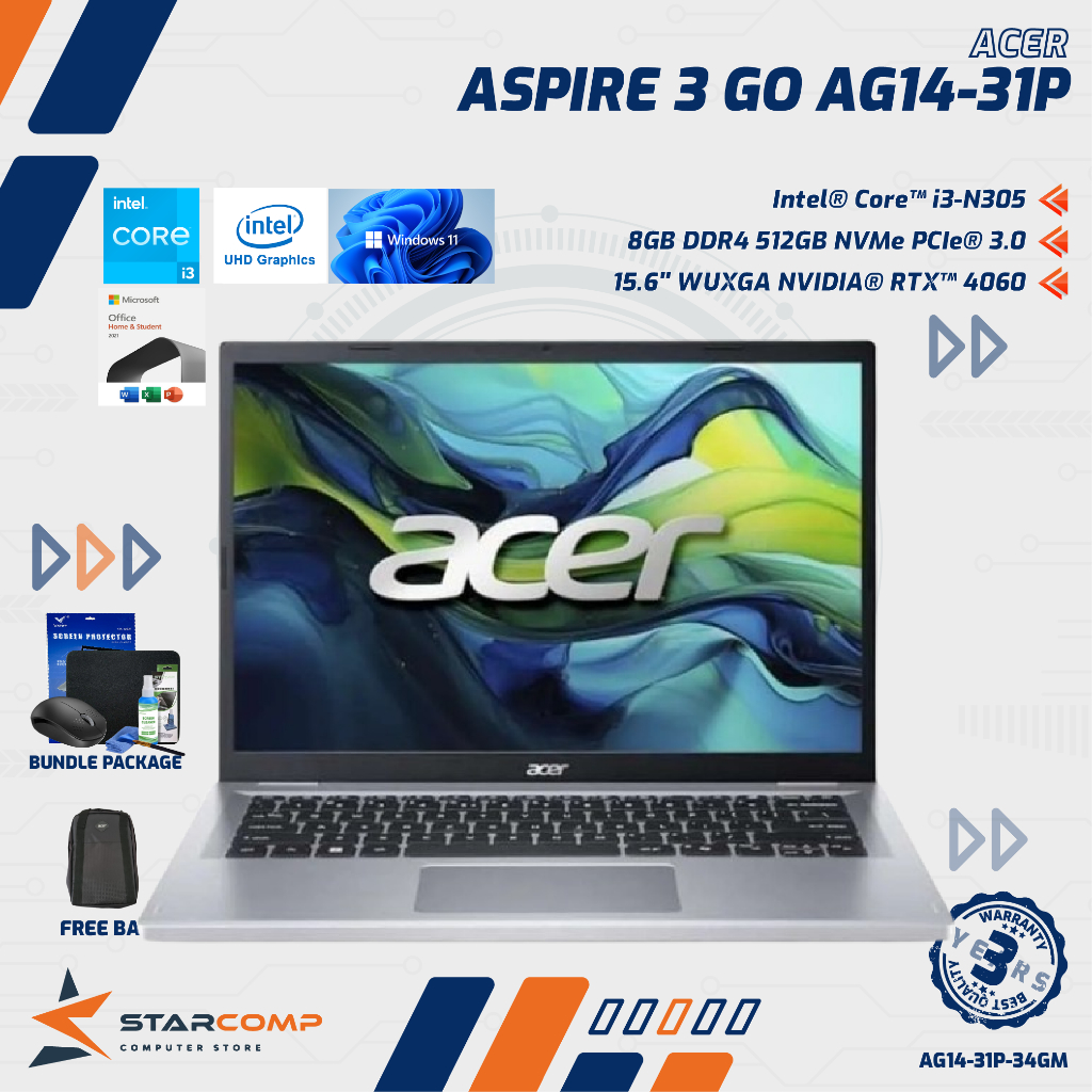 Jual ACER Aspire GO 14 AG14-31P Core i3 N305 8GB 512GB SSD 14" WUXGA ...