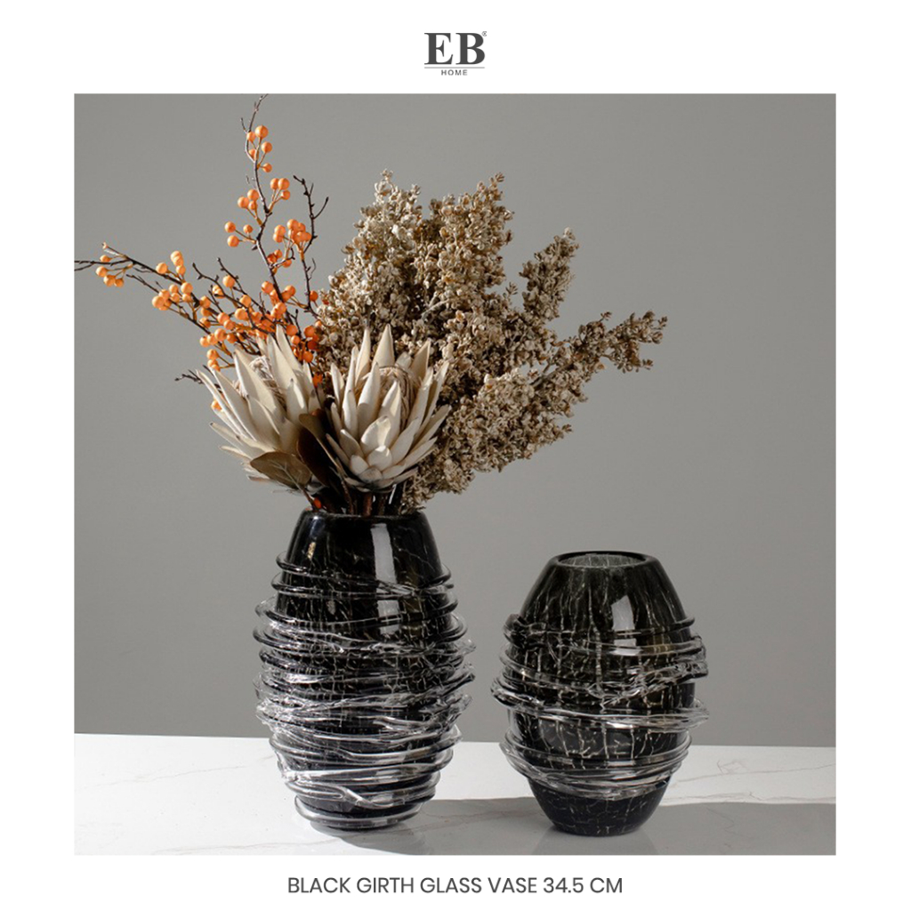 Jual Pajangan Vas Bunga Kaca Mewah / Black Girth Glass Vase EB Home ...