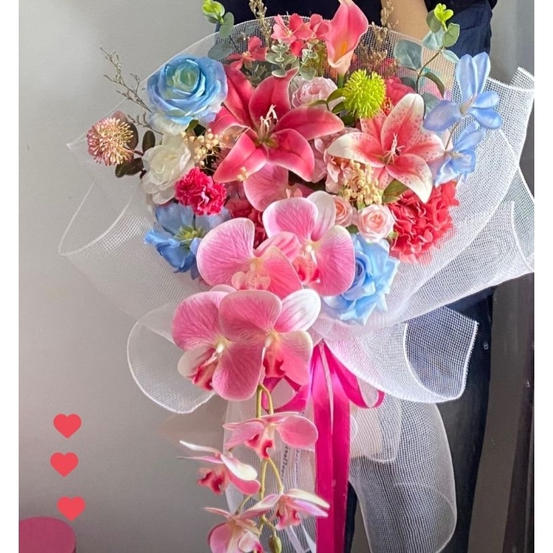 Jual buket bunga palsu/ artificial full jaring +anggrek latex premium ...