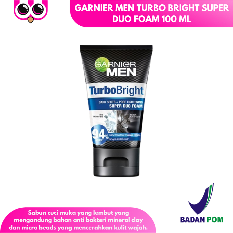 Jual GARNIER MEN TURBO BRIGHT SUPER DUO FOAM 100 ML FACE WASH PEMBERSIH WAJAH PRIA SABUN CUCI ...