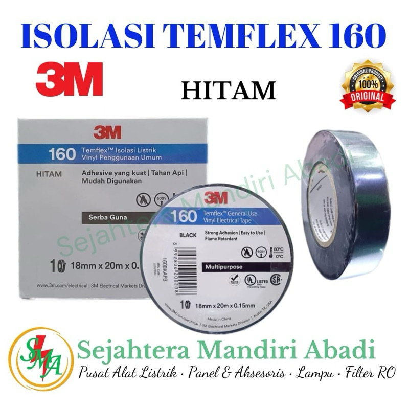 Jual Isolasi Listrik 3M Temflex 160 Hitam Electrical Tape Tahan Api ...