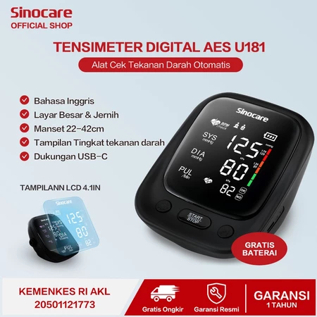 Jual (MUTIARA ALKES)Alat Cek Tekanan Darah Otomatis Sinocare AES-U181 Tensi Meter Digital AES ...