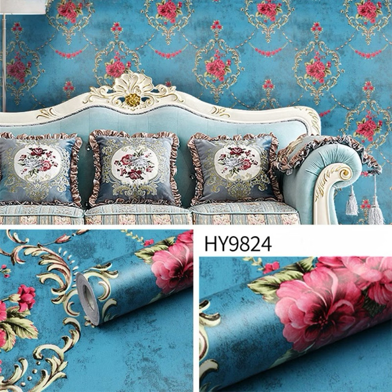 Jual WALLPAPER DINDING MOTIF BATIK ROS BIRU UKURAN 8 S/D 10meter X 45cm ...