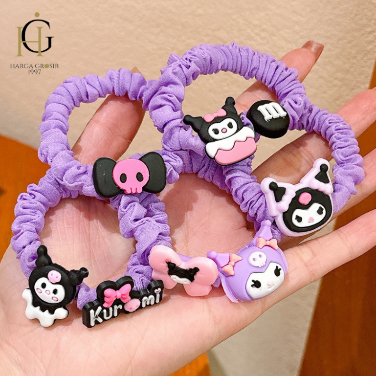 Jual Kunciran rambut 1 set isi 5 pcs Kuromi / Scrunchie sanrio kuromi ...