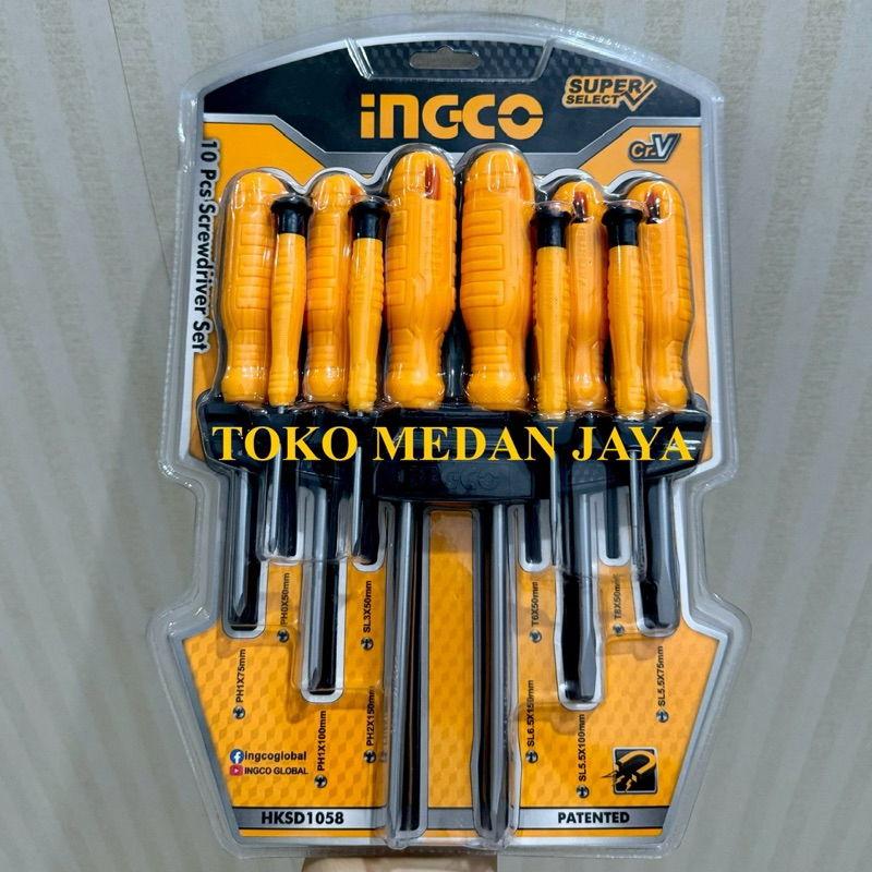 Jual 10PCS OBENG GAGANG FIBER SCREWDRIVER SET INGCO HKSD1058 SUPER ...