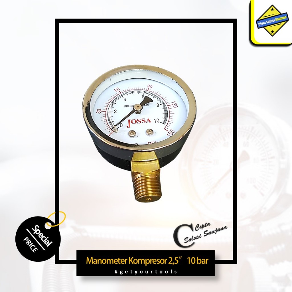 Jual JOSSA MANOMETER PRESSURE GAUGE 2.5" 10 BAR ALAT UKUR INDIKATOR ...