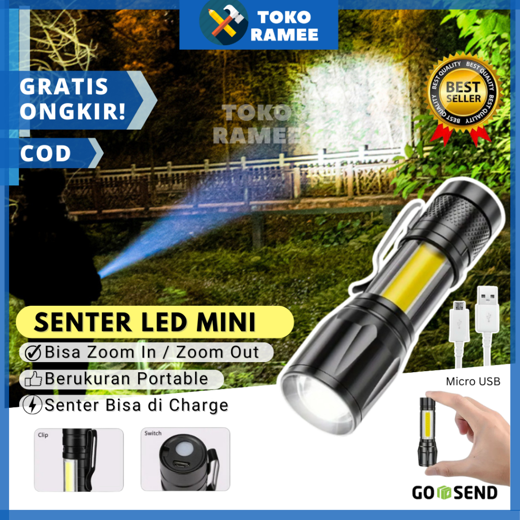 Jual Lampu Senter Emergency LED Mini Super Terang Zoom In Out Cas ...