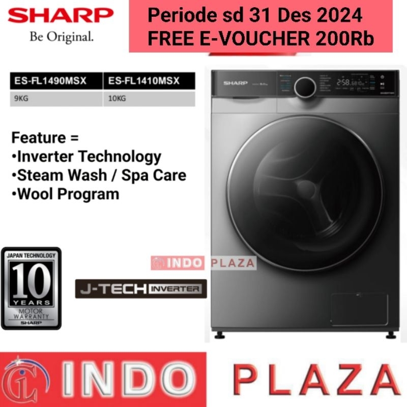 Jual MESIN CUCI SHARP FRONT LOADING JTECH INVERTER 9 Kg ES-FL1490MSX ...